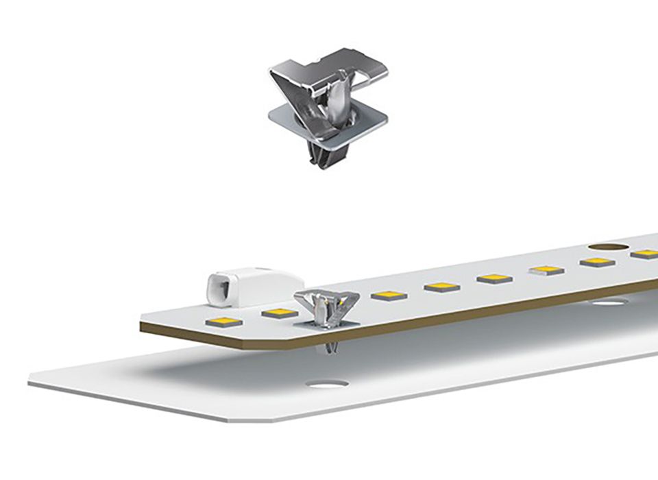 Push-to-fix fastening elements (P2F) for LED modules, optics , COB